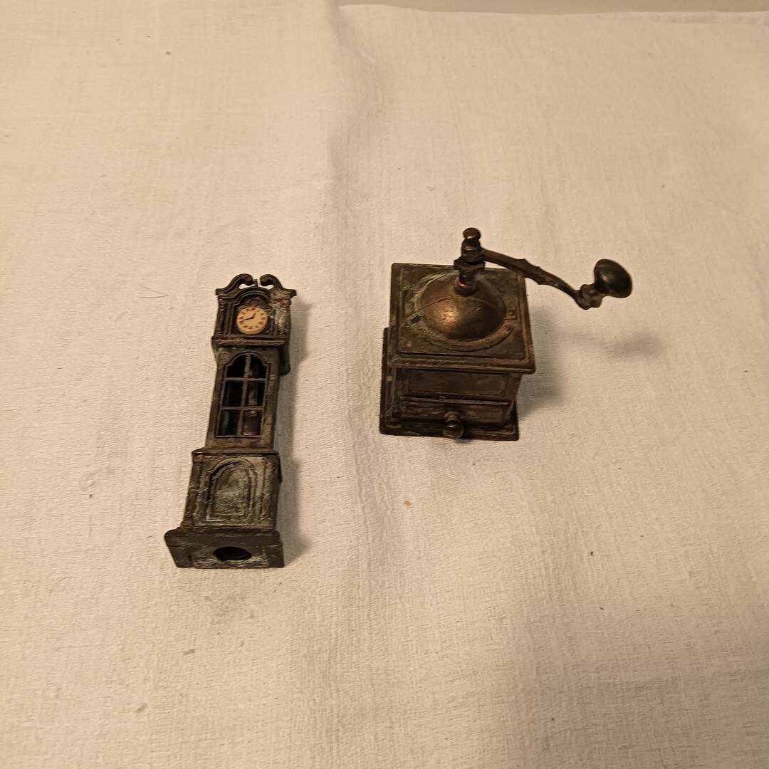 2 Vintage Metal Mini Coffee Grinder Shape and Clock Pencil Sharpeners ...