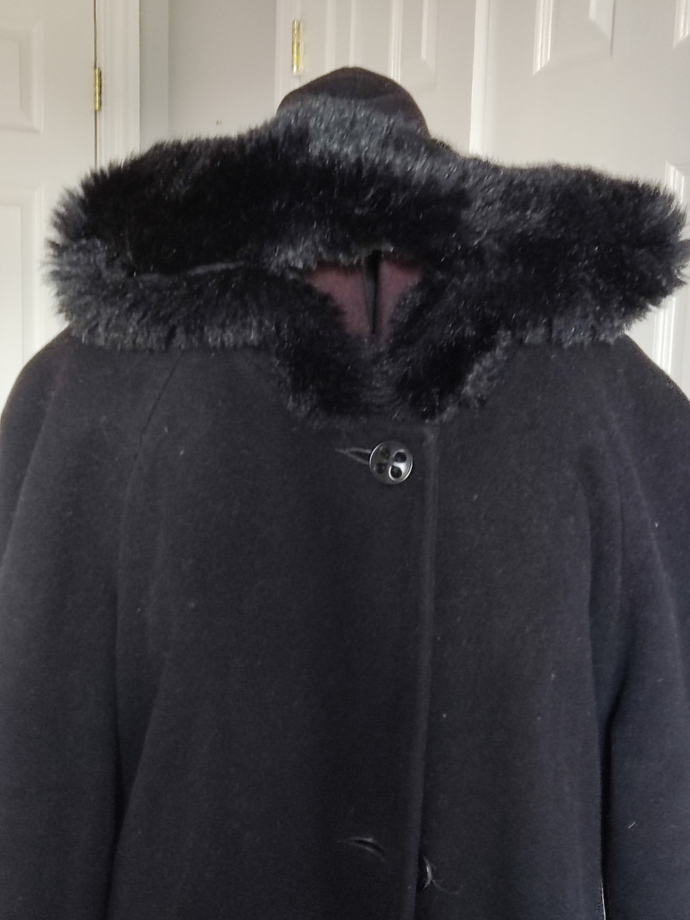 Vintage Black Pure Wool Women's Long Coat With Hoodtwo - Etsy