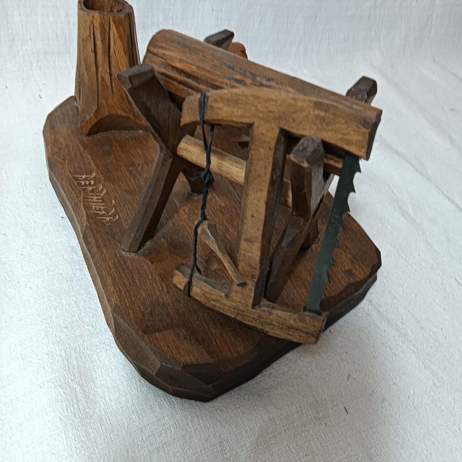Wooden Sawmill Candlestick - Vintage Handmade Unique Signed Art Piece ...