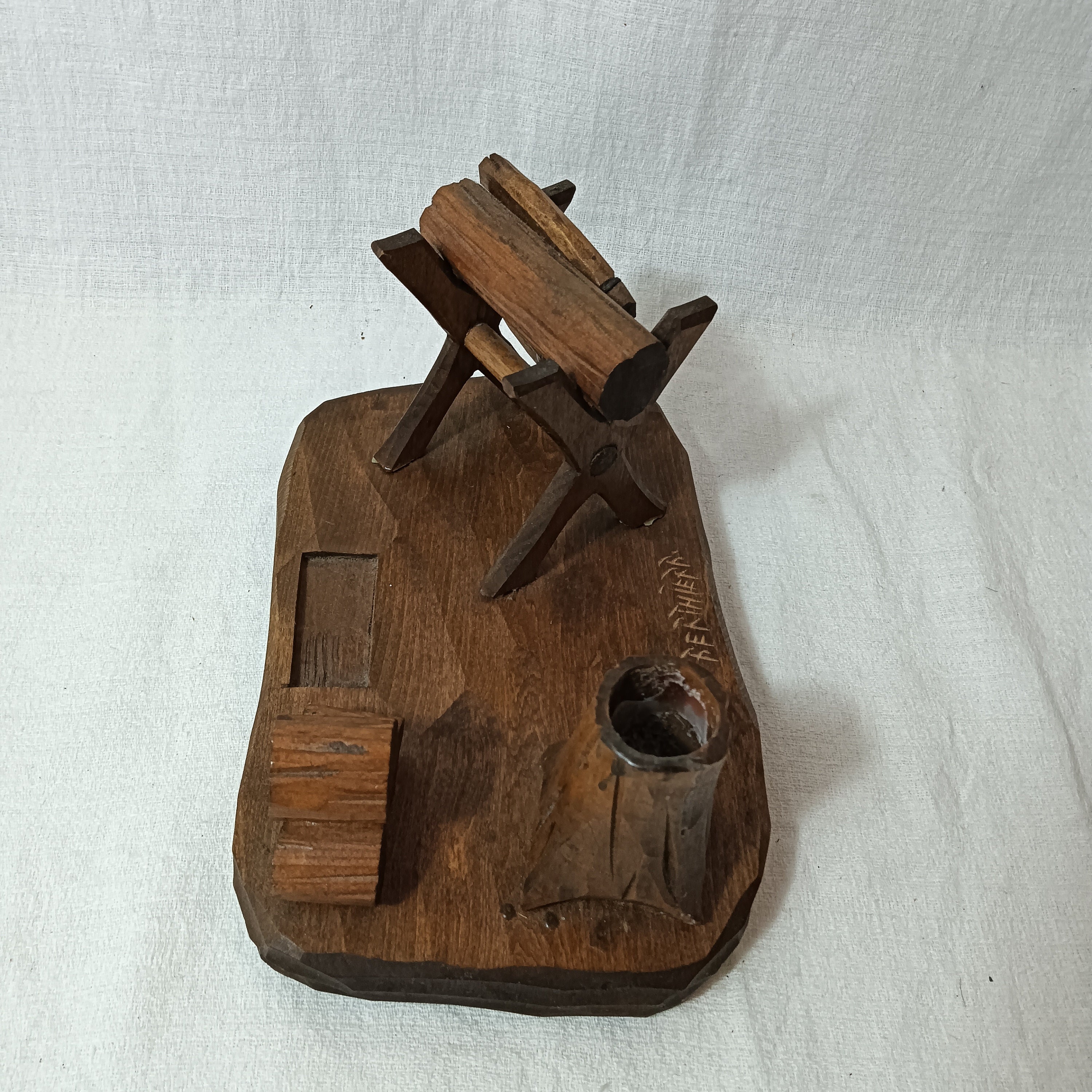 Wooden Sawmill Candlestick - Vintage Handmade Unique Signed Art Piece ...