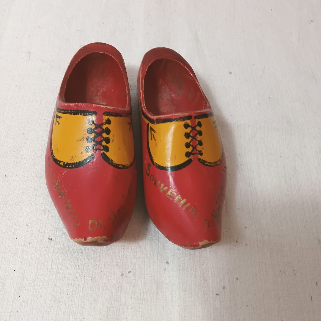 A Pair Vintage Holland Hand Painted Red Wooden Clogs/shoes, Child Clogs ...
