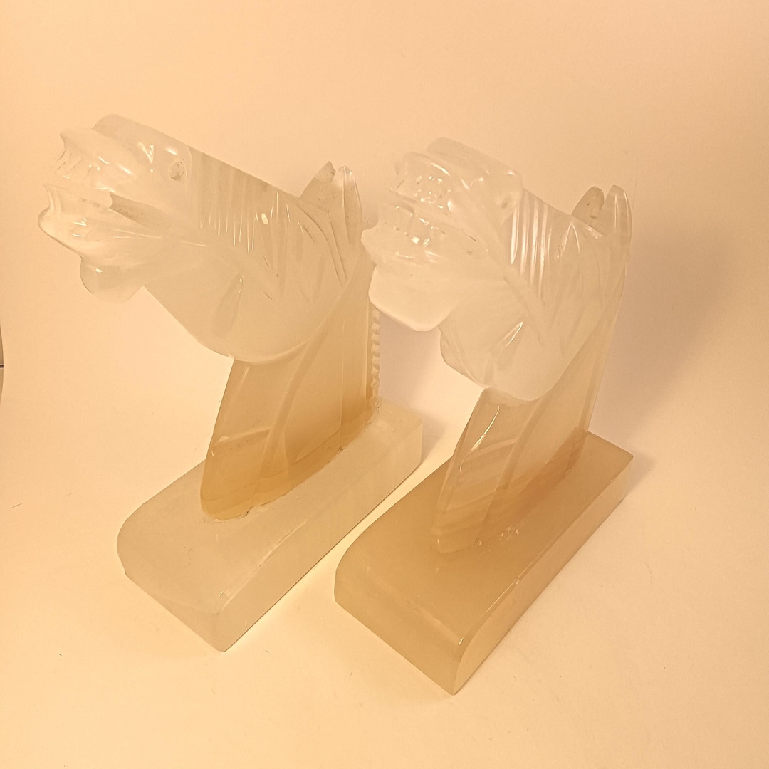 Large and Heavy Vintage Onyx Horse Head Bookends-stone Animal Figurine ...