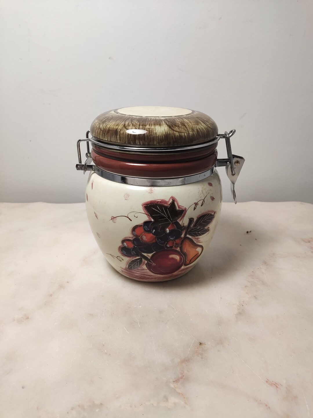 Hand-painted Fruit Pattern Ceramic Canister: Locking Lid Kitchen ...