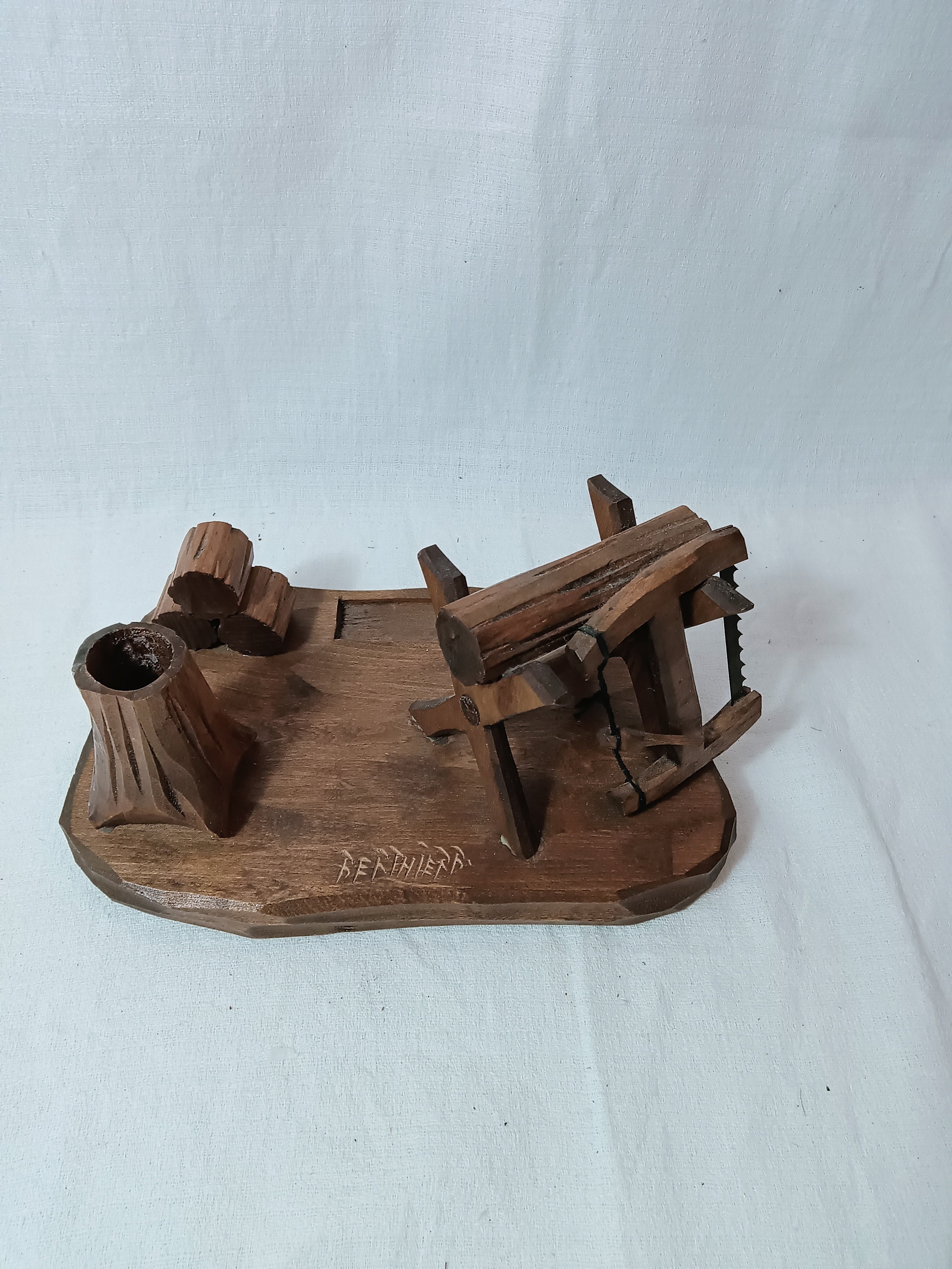Wooden Sawmill Candlestick - Vintage Handmade Unique Signed Art Piece ...