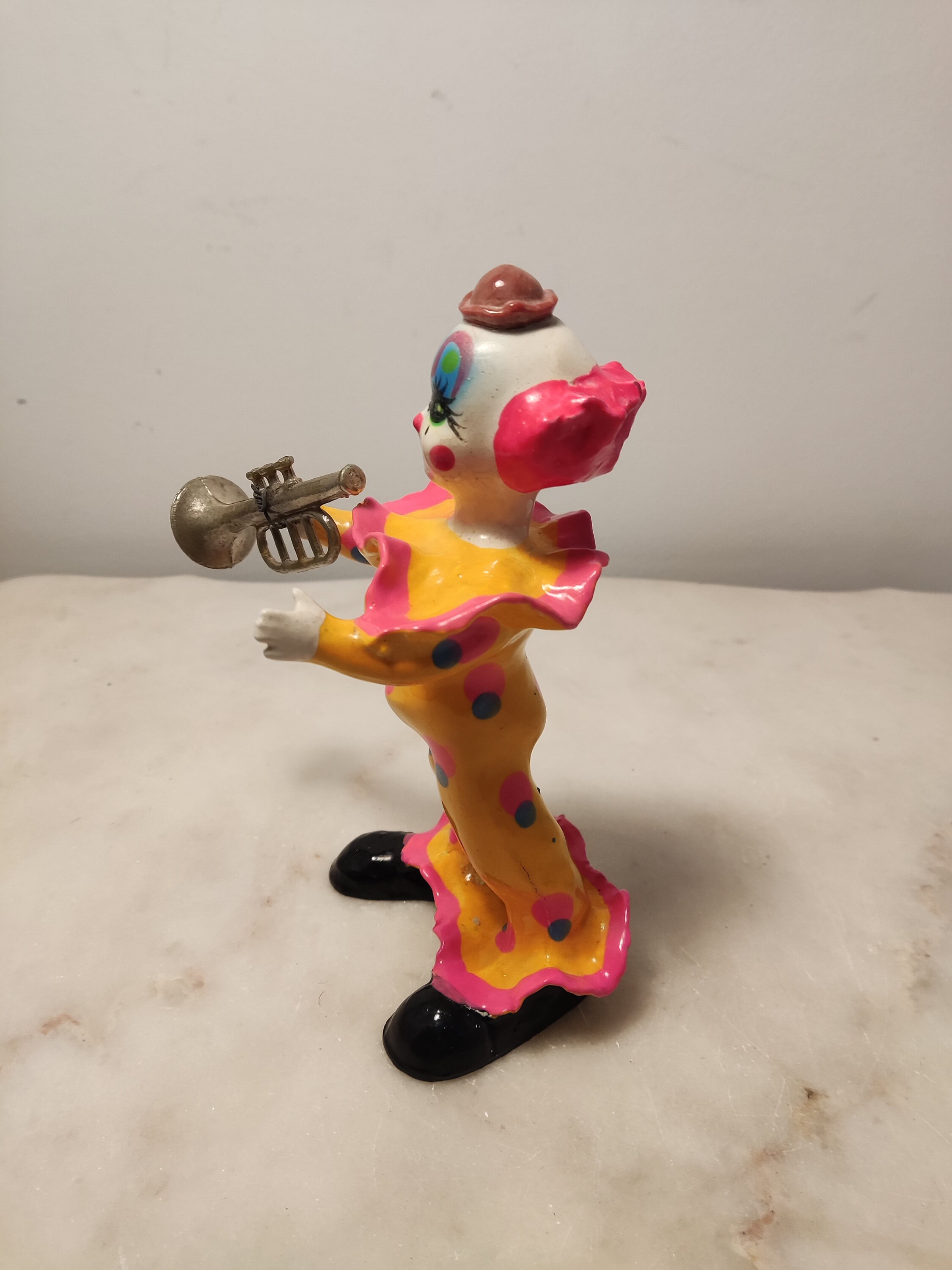 Vintage Light Weighted Circus Clown Figurine With Metal Trumpet ...