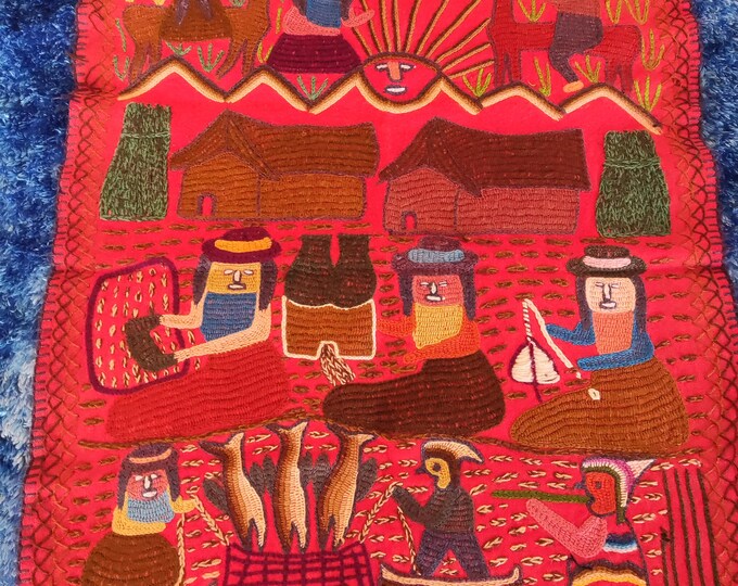 Vintage Peruvian Hand Woven or Embroidered Wool Tapestry,peru Folk Art ...