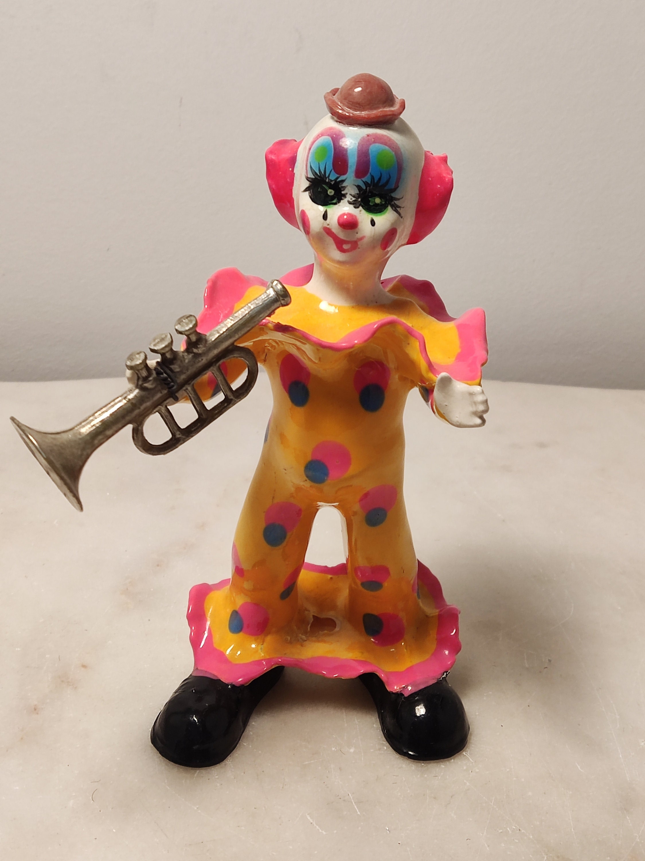 Vintage Light Weighted Circus Clown Figurine With Metal Trumpet ...