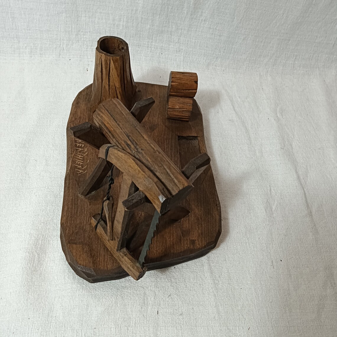 Wooden Sawmill Candlestick - Vintage Handmade Unique Signed Art Piece ...