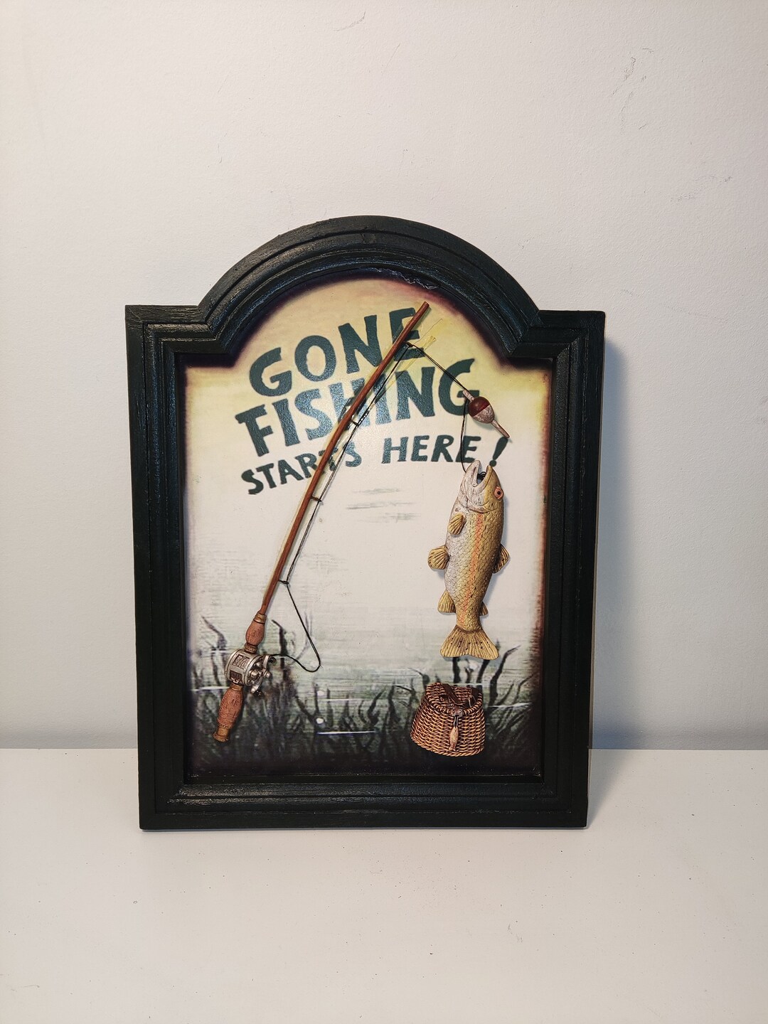 Vintage 3D "gone Fishing" Wall Art: Rustic Wood Frame, Angler Decor - Etsy