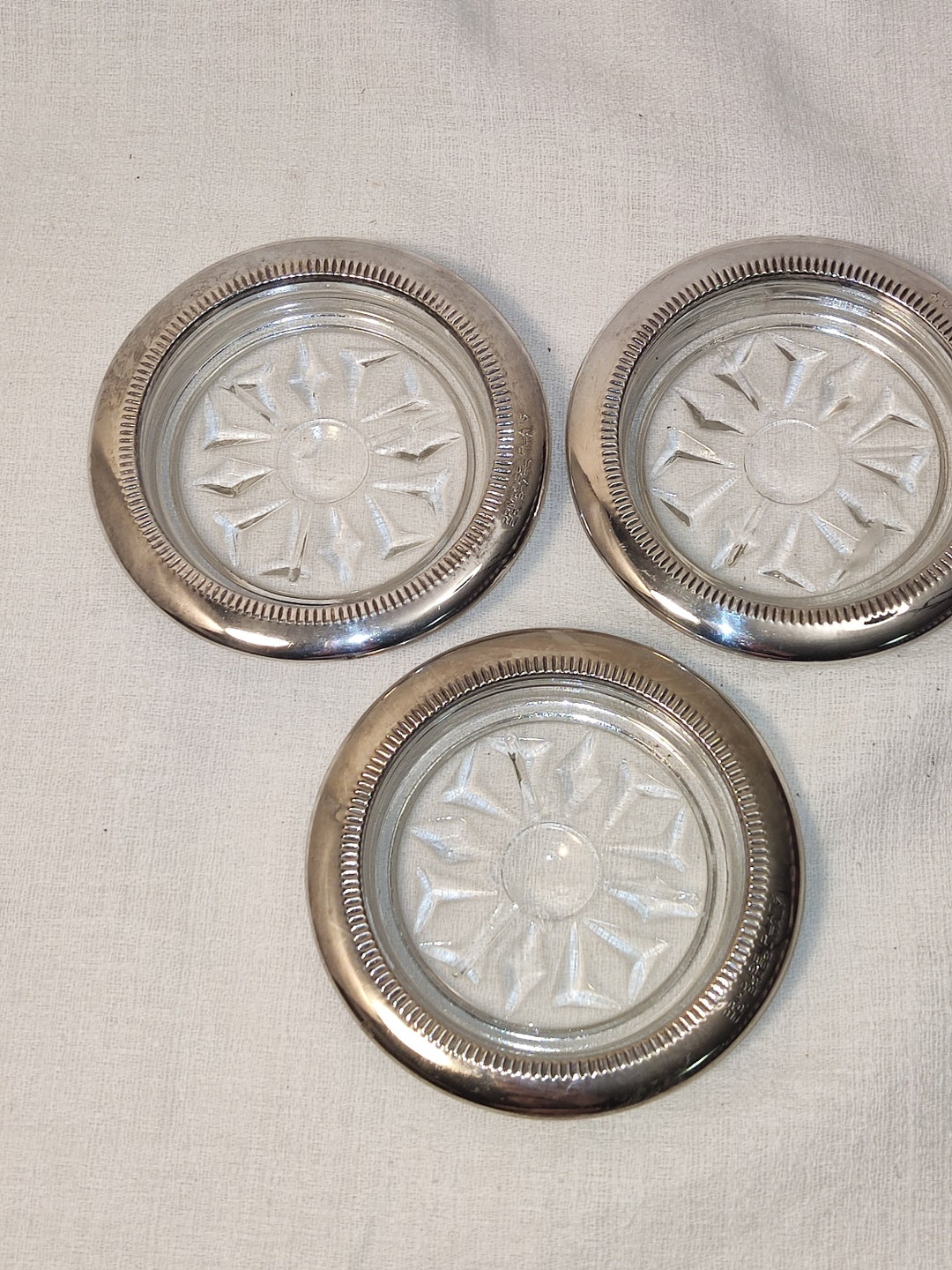 Vintage Italian Silver-plated Glass Coasters Set - Primrose Pattern ...