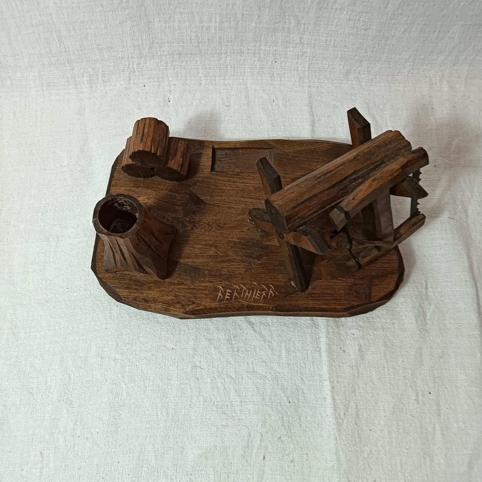 Vintage Handmade Wooden Sawmill Candlestick - Unique Signed Art Piece ...