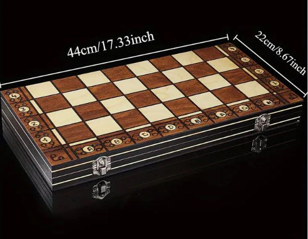 3-in-1 Wooden Chess, Checkers, Backgammon Set Foldable and Portable Classic Board Games With ...