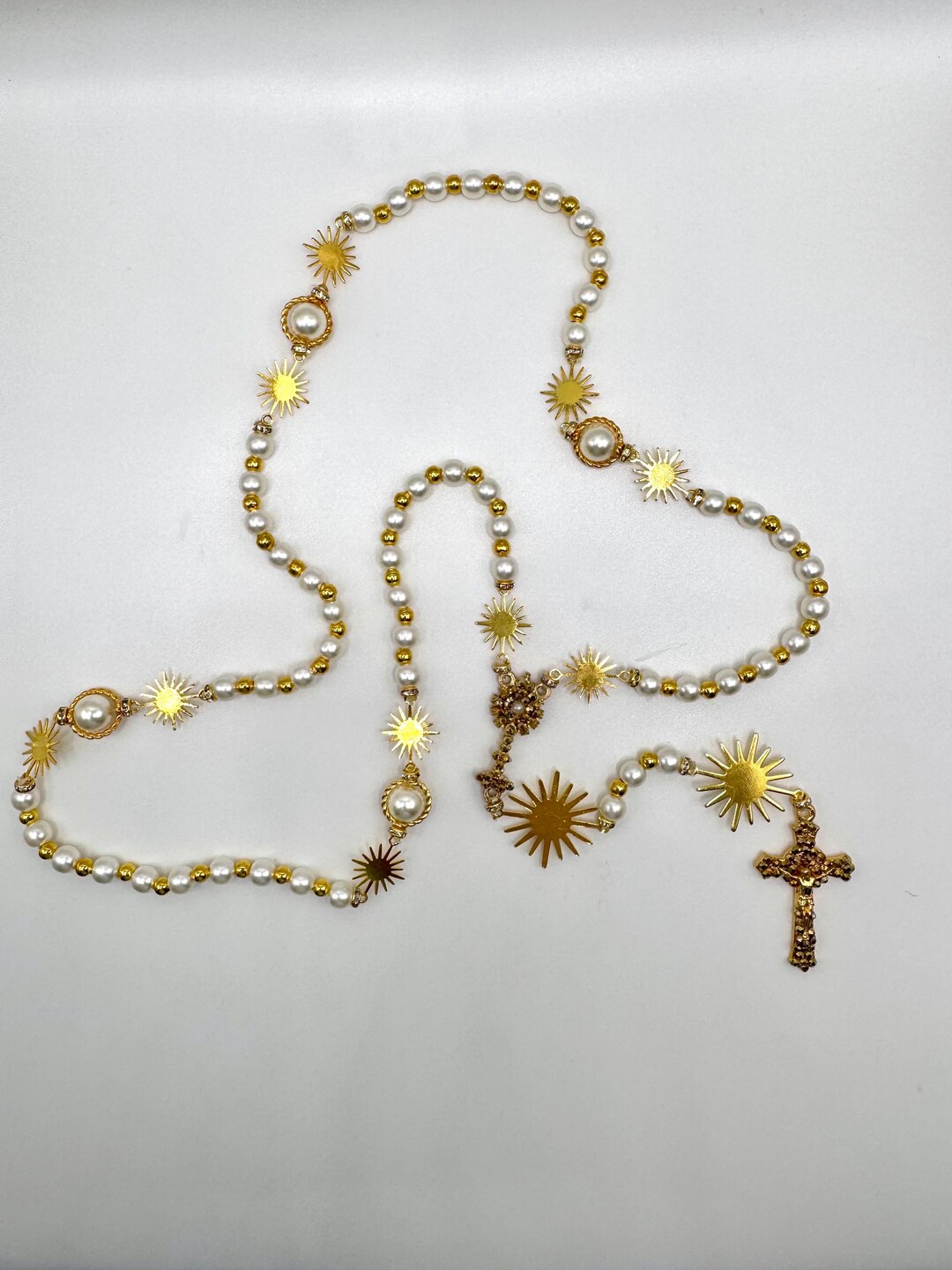 Bejewled Gold Monstrance and Pearl Rosary - Etsy