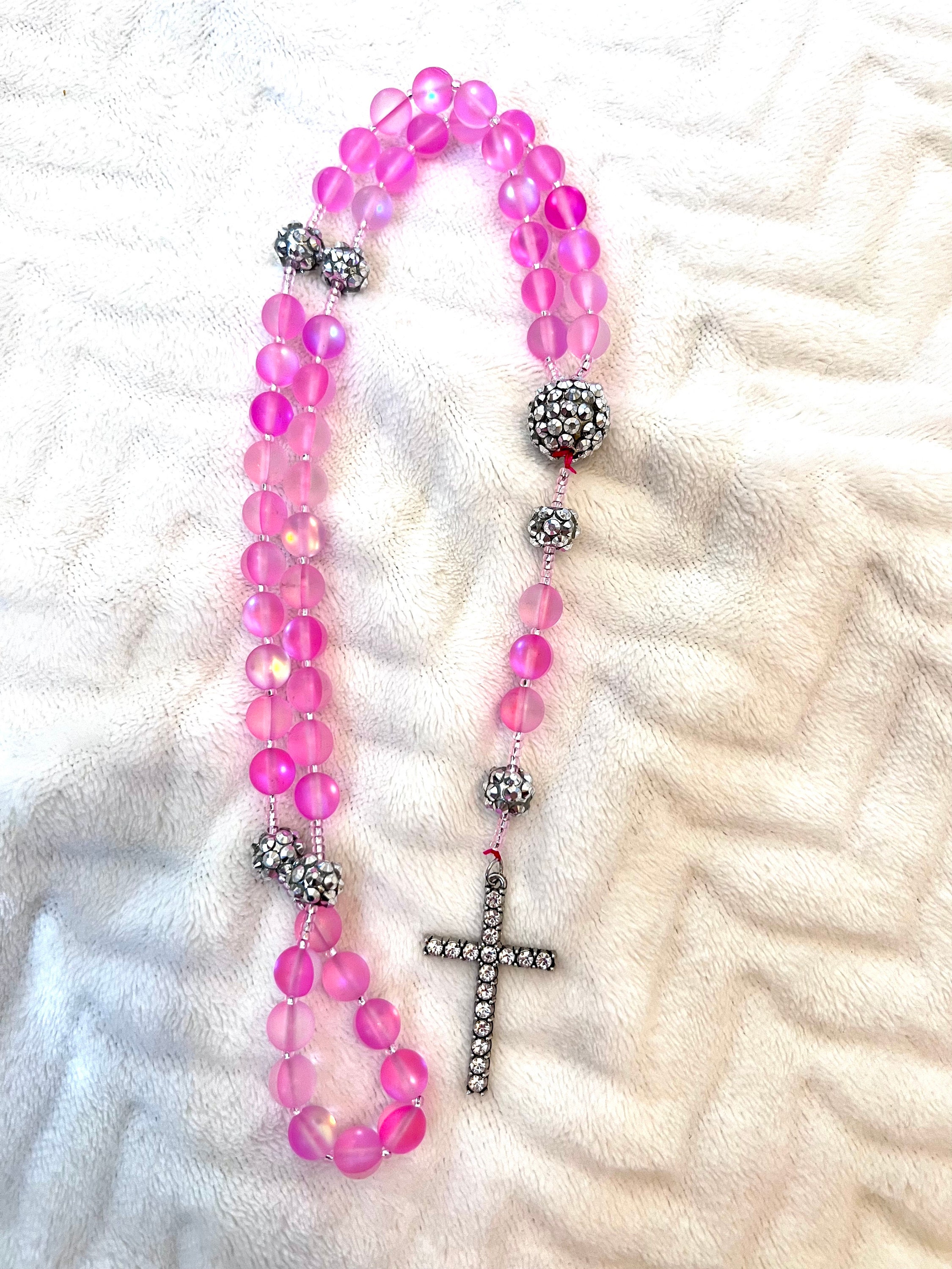 Pink Rhinestone Rosary - Etsy