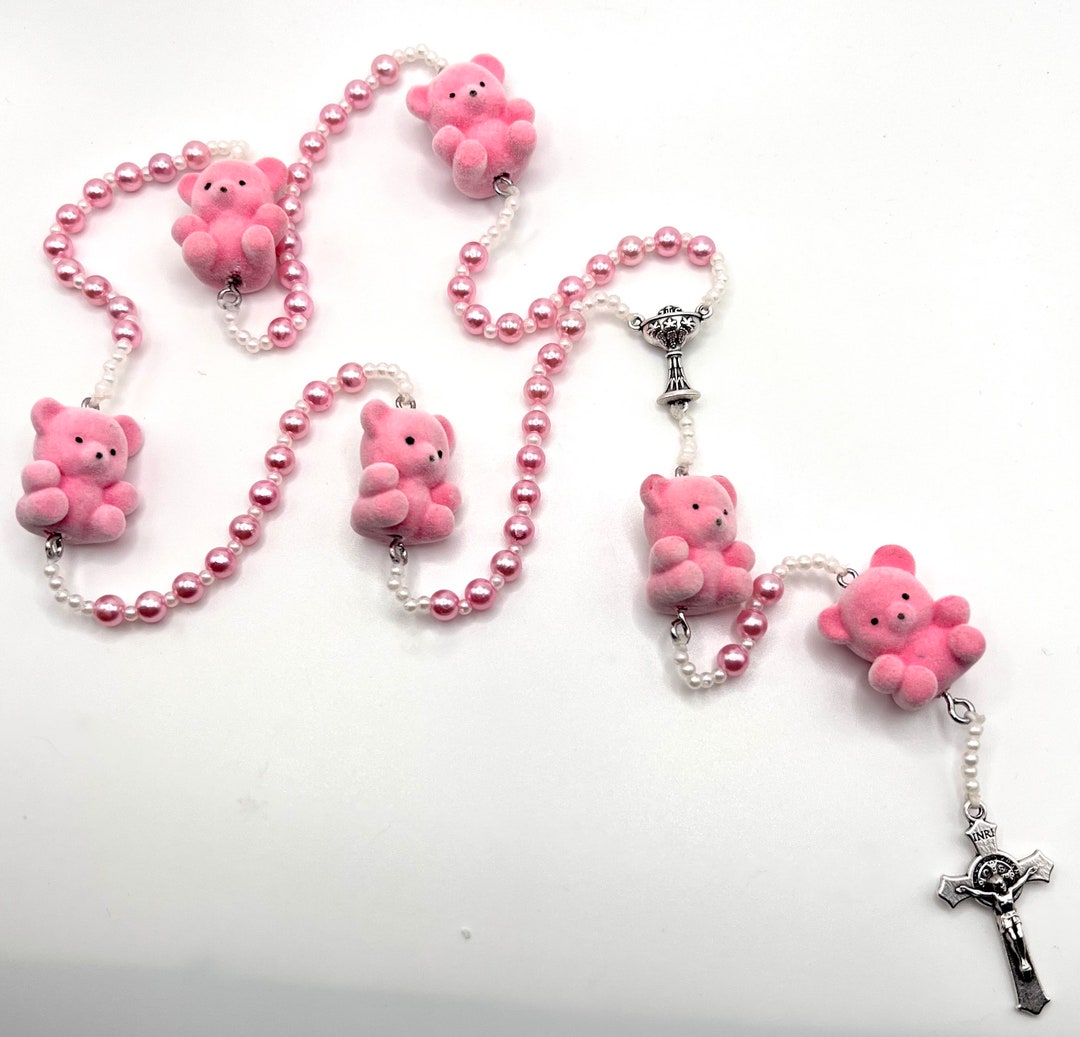 First Communion Teddy Bear Rosary - Etsy