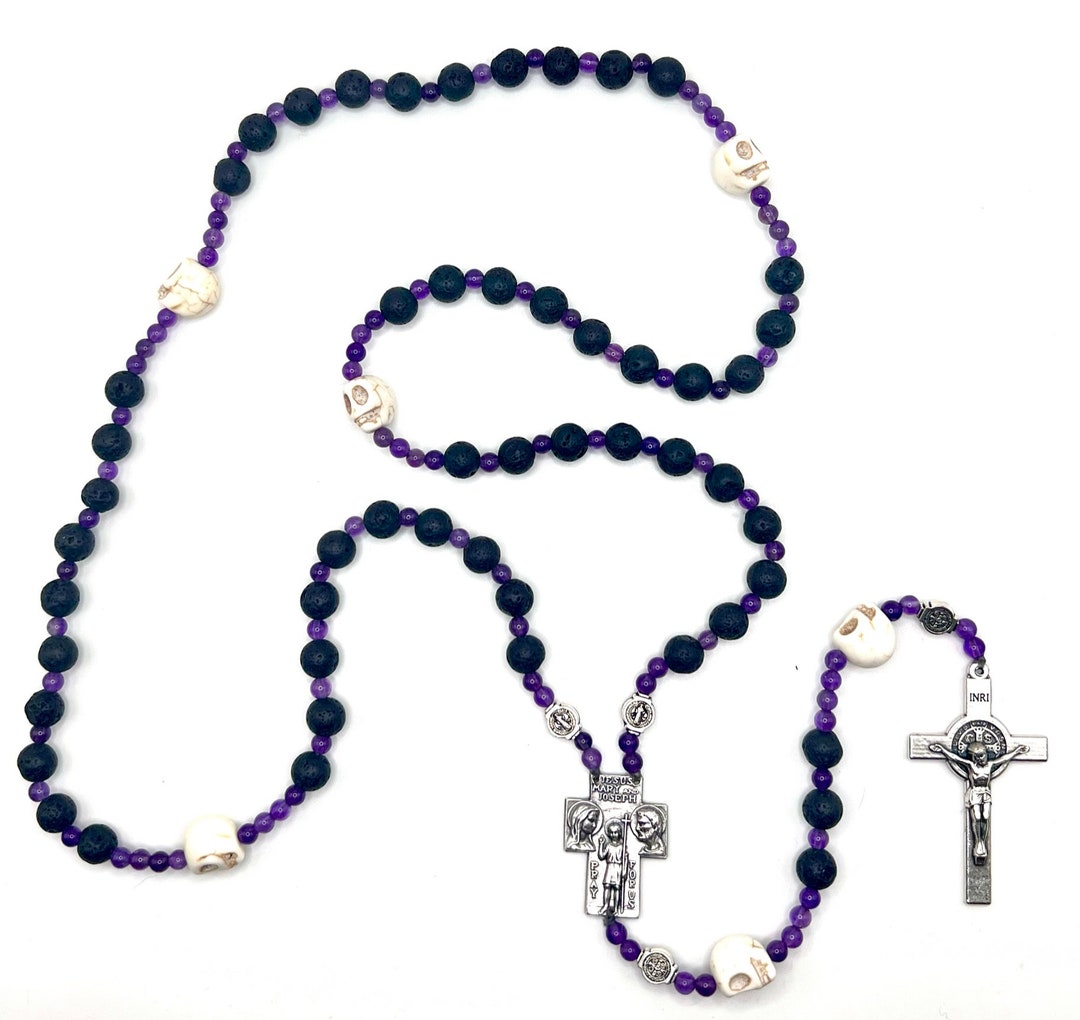 Purple and Black Volcano Bead Skull Ash Wednesday Rosary - Etsy