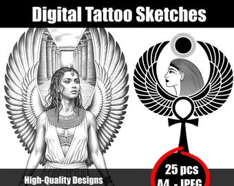 Isis Tattoo Sketch 2– Ancient Egyptian Goddess Illustration, Mythology ...