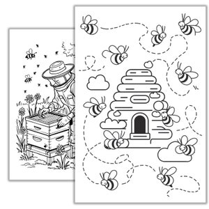 Apiary Coloring Page - Detailed Bee Hive and Bees Illustration for ...