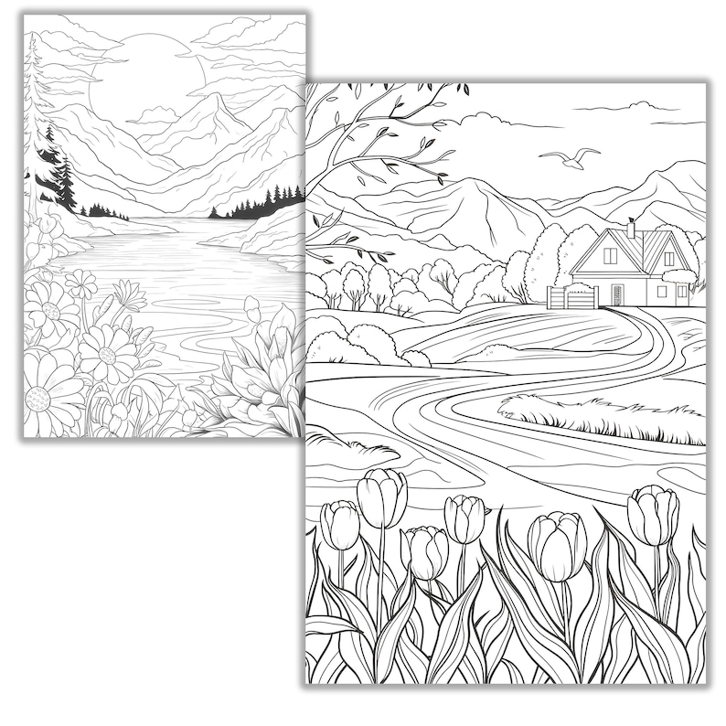 Flowers in the Field Coloring Page. Printable Floral Scene for Kids and ...
