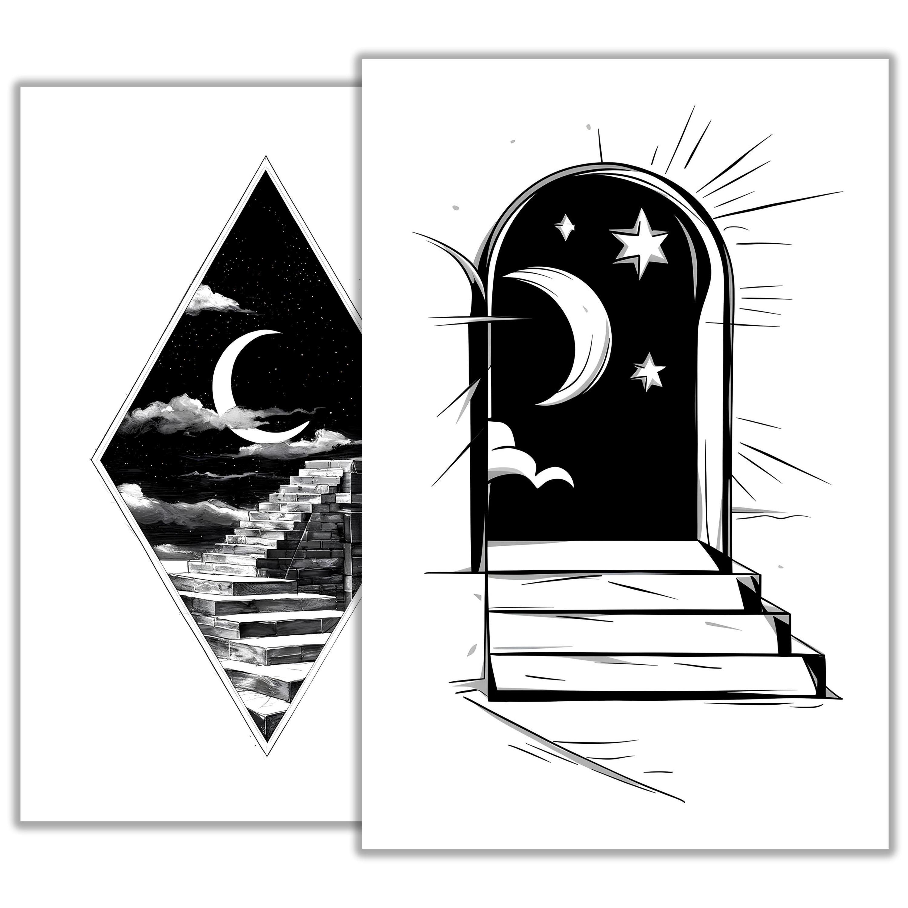 Stairway Tattoo Sketch – Surreal Staircase Tattoo Design | Blackwork ...