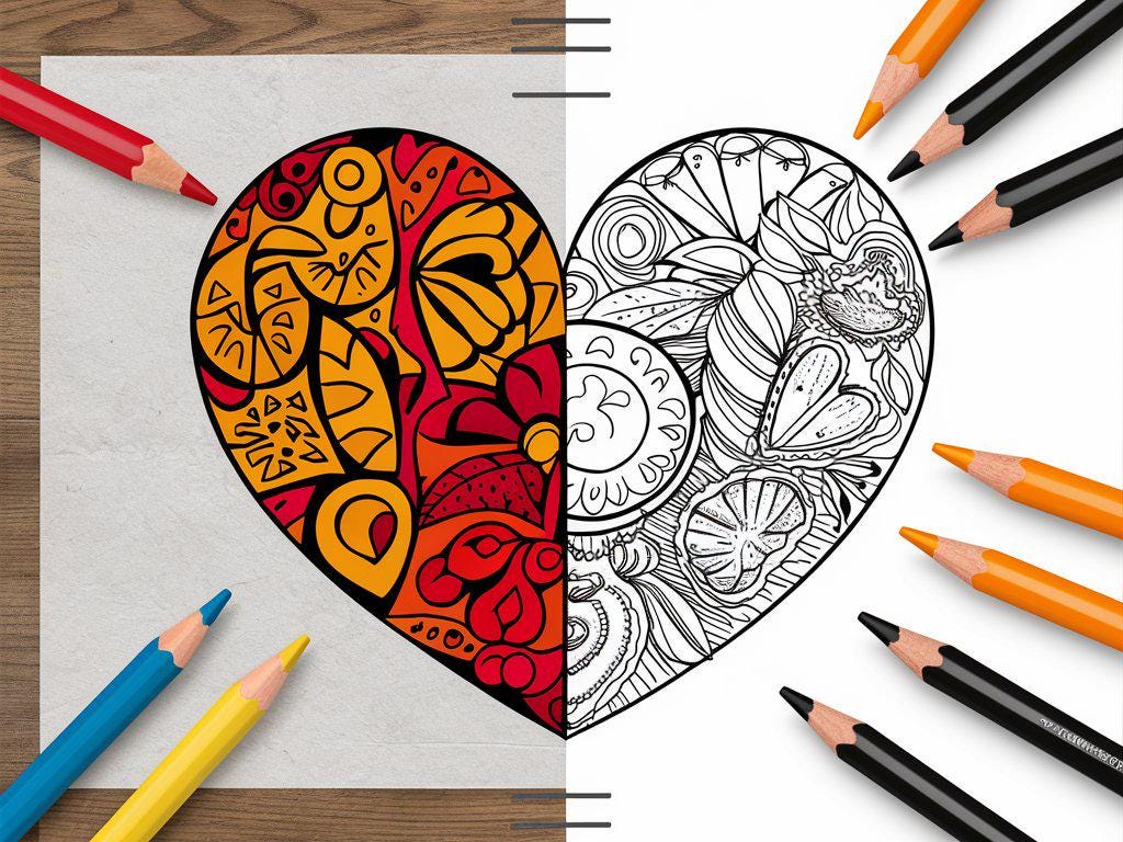 Heart Coloring Page | Printable Heart Design for Relaxing and Creative ...
