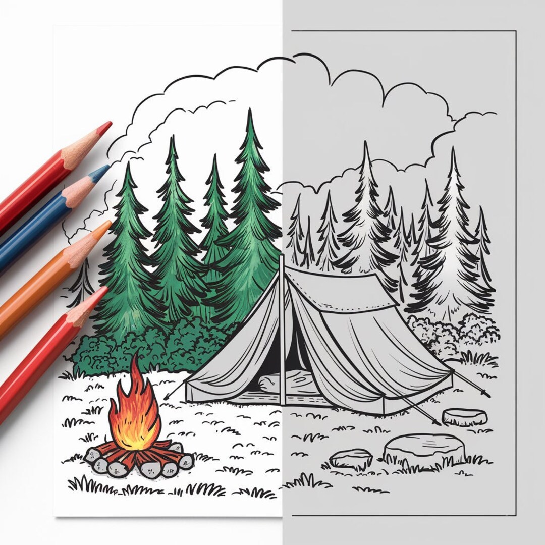 Camping. Campsite. Coloring. Beauty of Nature. Coloring Pages. for ...