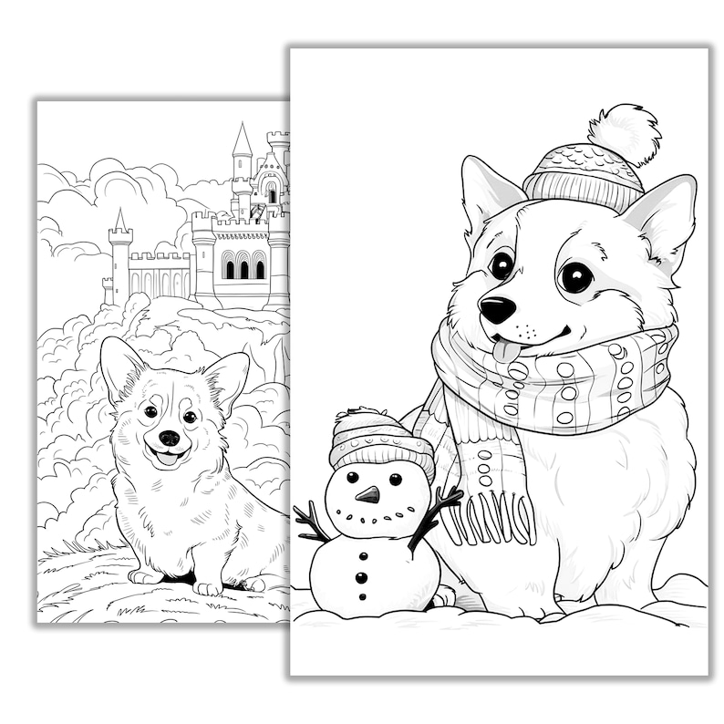 Corgi Coloring Pages Printable Dog Art for Stress Relief & Fun - Etsy