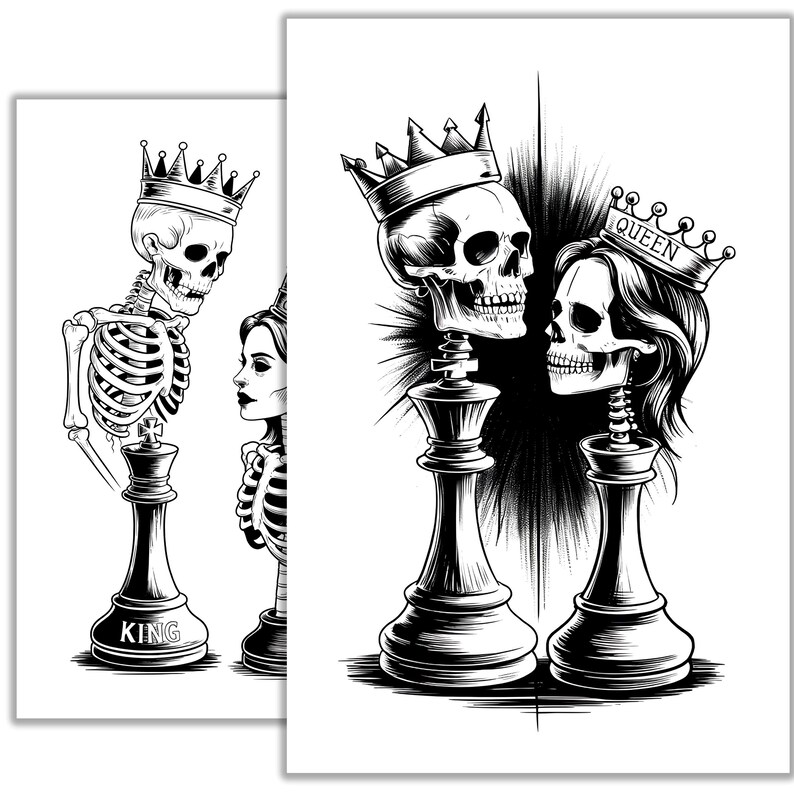 Gothic Chess Tattoo Sketch – Dark Art Linework, Chess Piece Flash ...