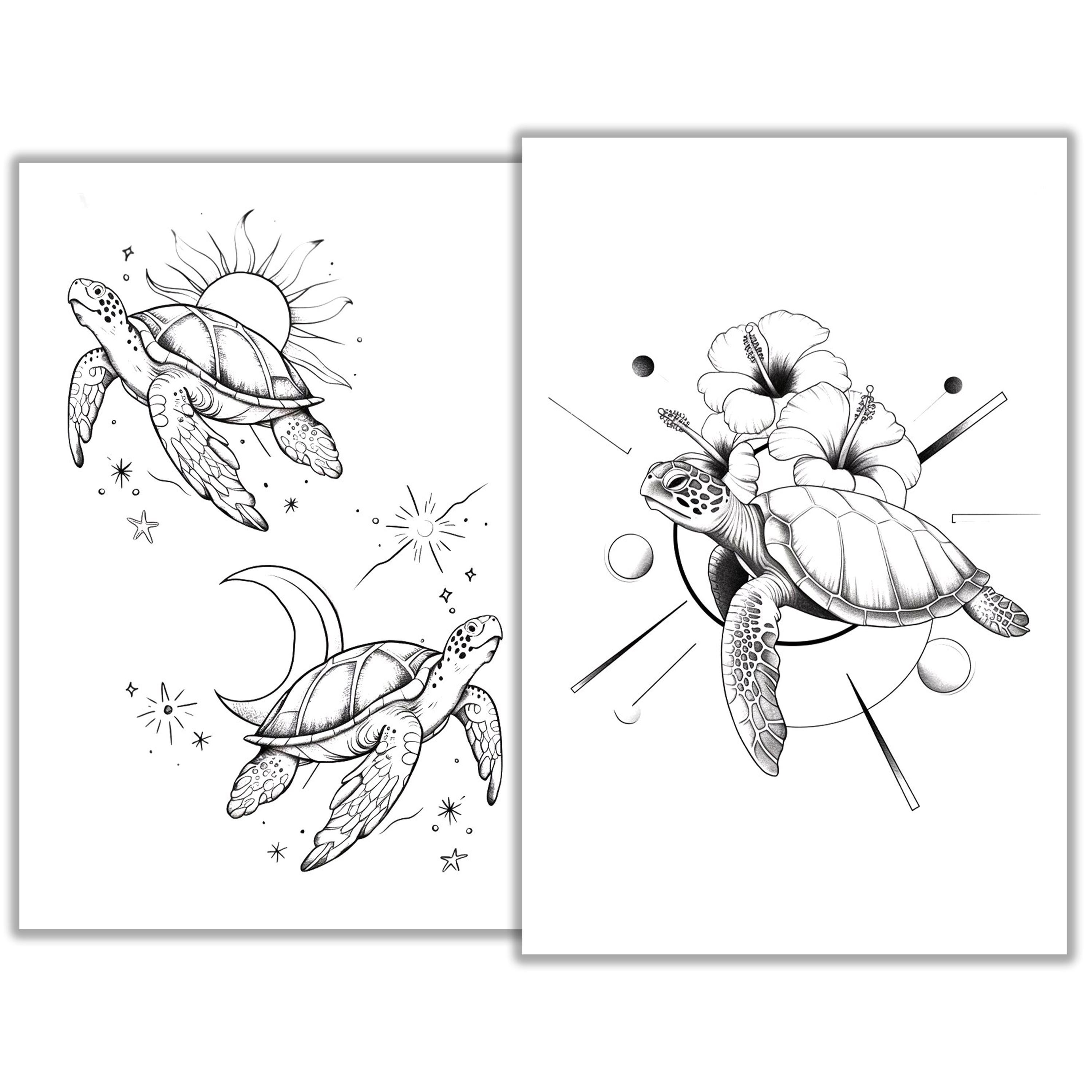 Turtle Sketch Tattoo Design - Unique and Detailed Turtle Tattoo Art - Etsy