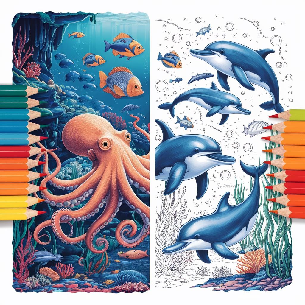 Underwater Exploration Coloring Page | Printable Ocean Adventure Art ...