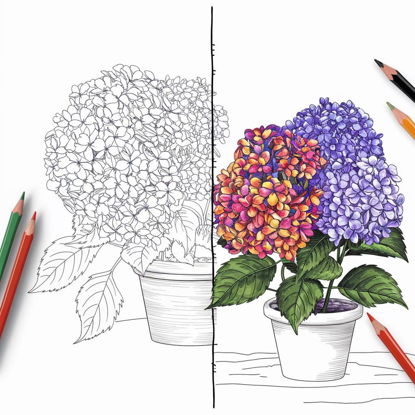 Hydrangea Flower Coloring Pages | Printable Floral Art for Kids ...