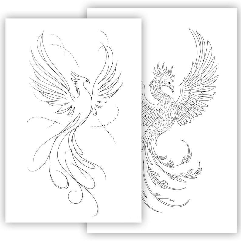 Phoenix Minimalist Tattoo Sketch 2 - Delicate Line Art Design, Simple ...