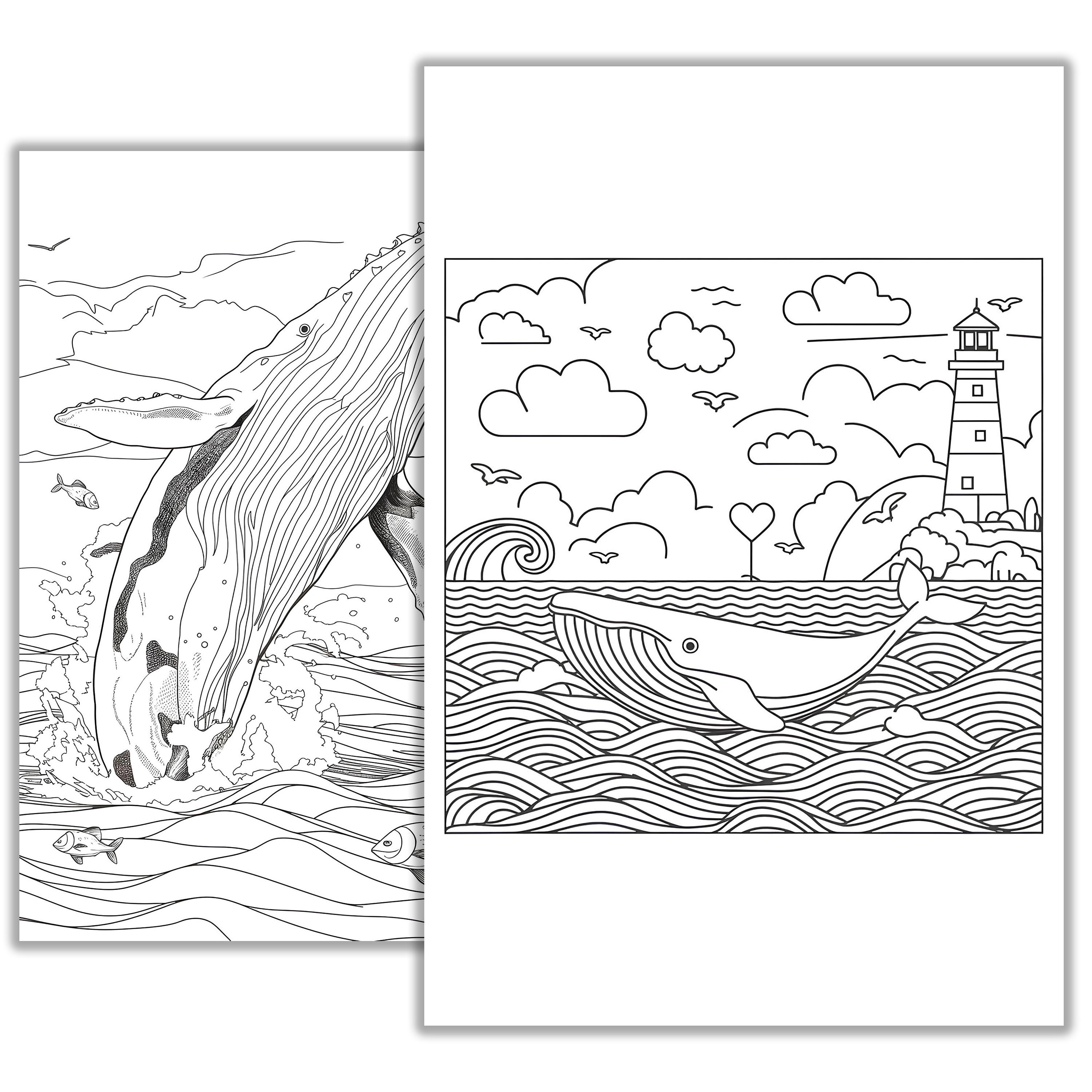 Whale Coloring Page – Ocean Animal Printable for Kids & Adults, Marine ...