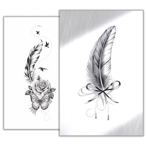 Feather Tattoo Sketch - Unique & Detailed Design for Ink Inspiration - Etsy