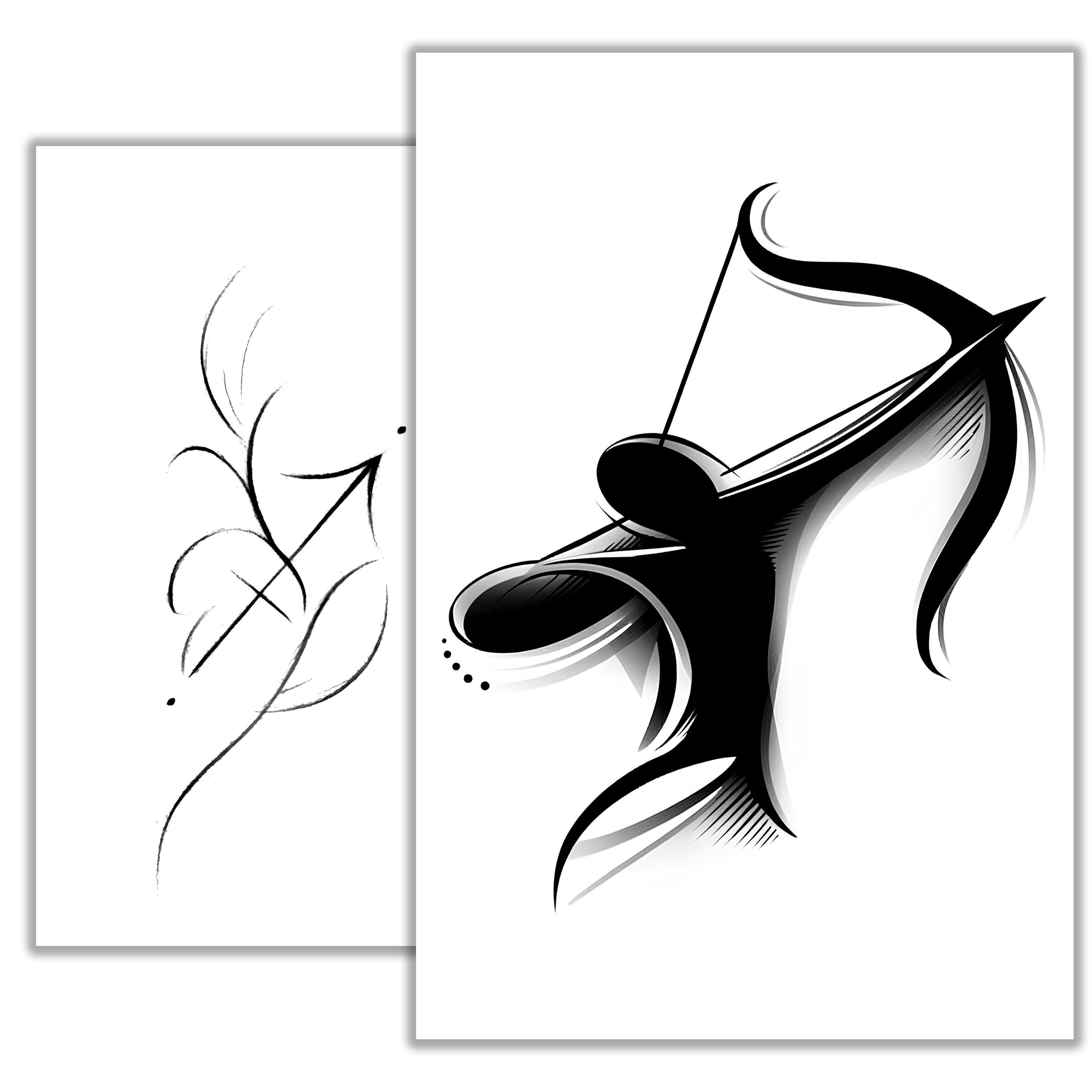 Sagittarius Zodiac Sign Tattoo Sketch – Archer Symbol Line Art Design ...