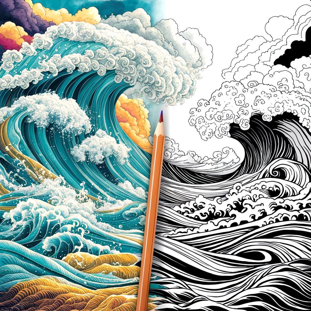 Ocean Waves Coloring Page - Relaxing & Detailed Design for Adults, Kids ...