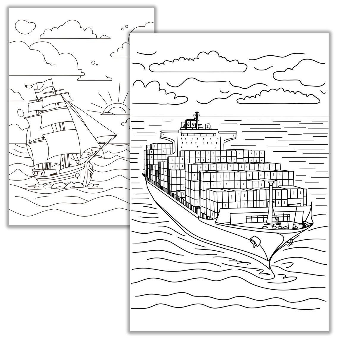 Ships Coloring Page | Printable Nautical Art for Kids & Adults - Etsy