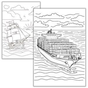Ships Coloring Page Printable Nautical Art for Kids & Adults - Etsy