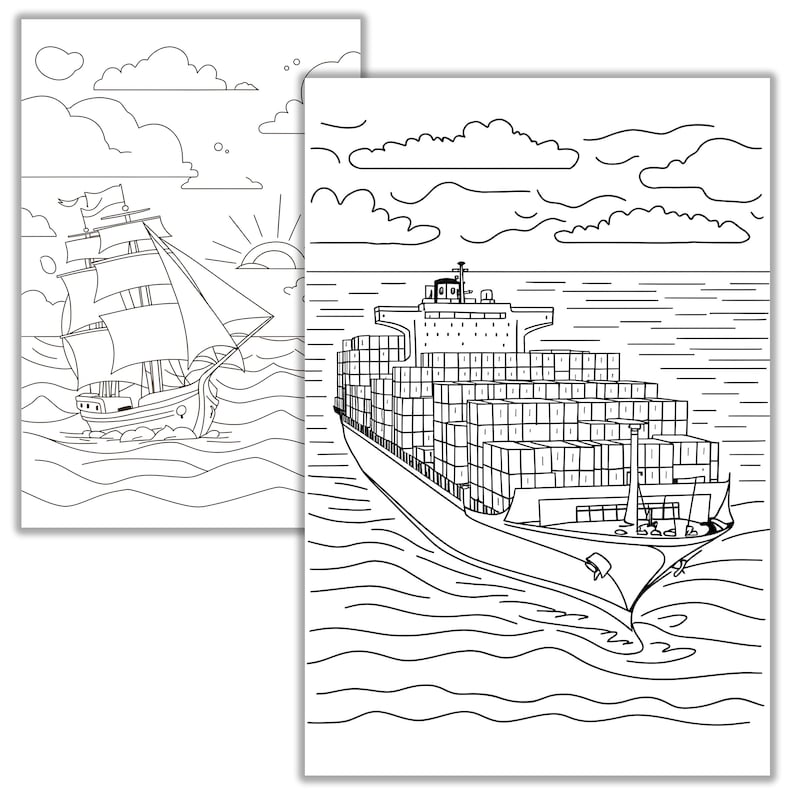 Ships Coloring Page | Printable Nautical Art for Kids & Adults - Etsy