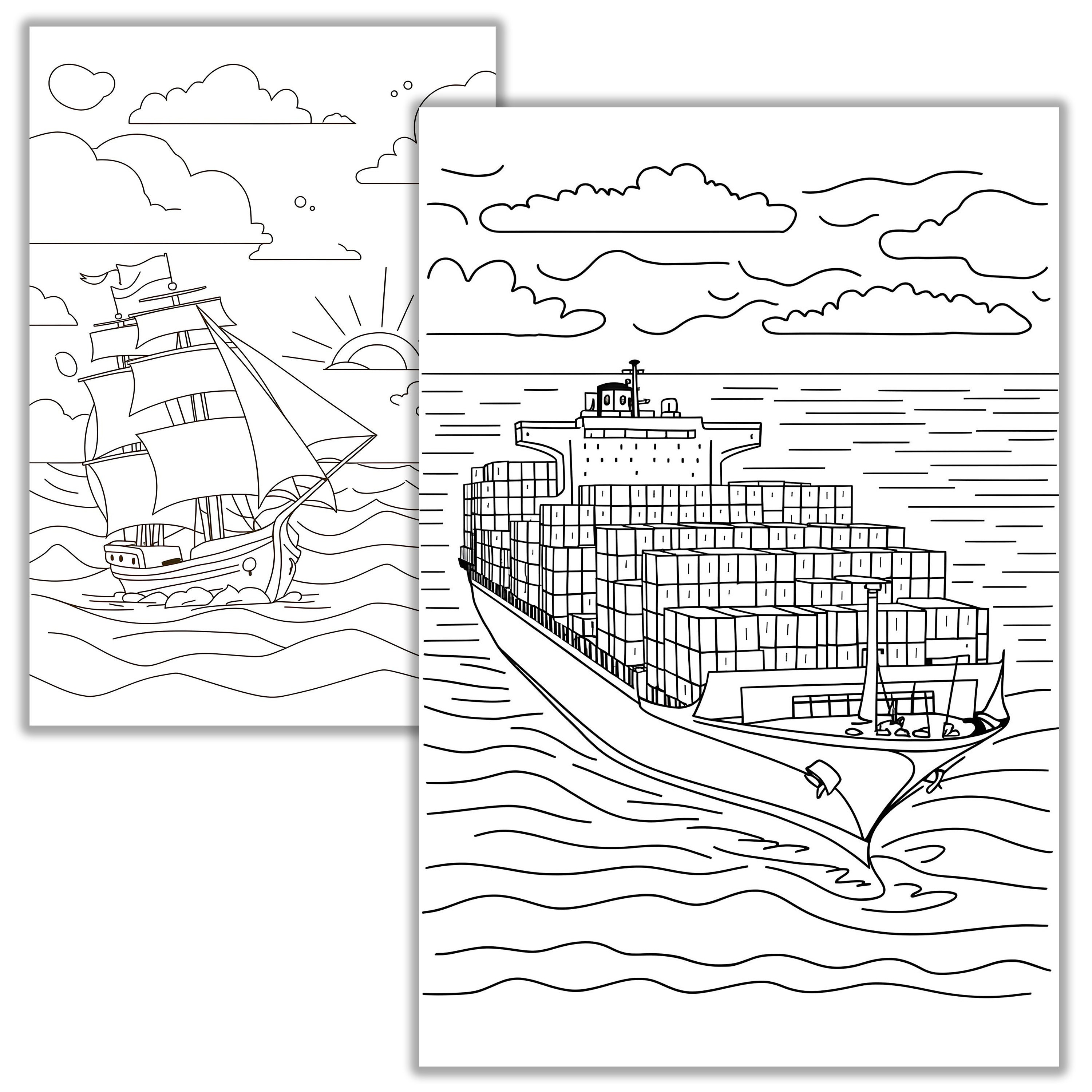 Ships Coloring Page | Printable Nautical Art for Kids & Adults - Etsy