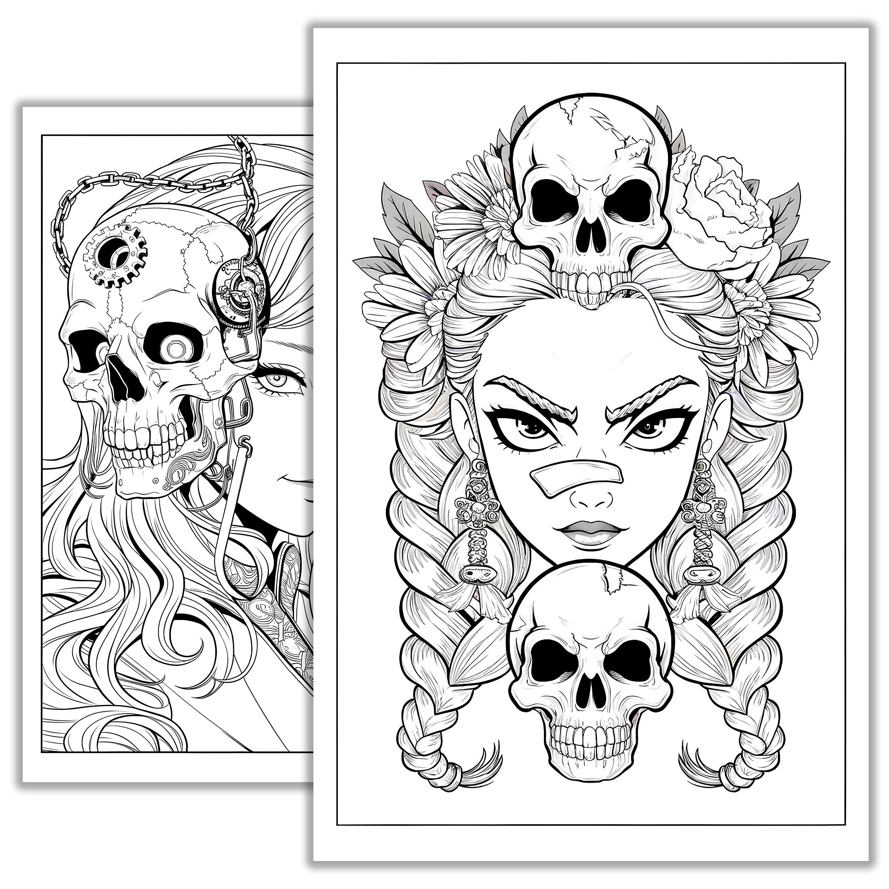 Creepy Girls Coloring Page – Printable Spooky and Gothic Art for Teens ...