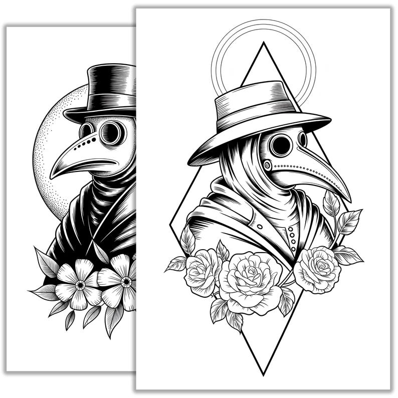 Plague Doctor Tattoo Sketch – Dark & Mysterious Hand-drawn Flash Art ...