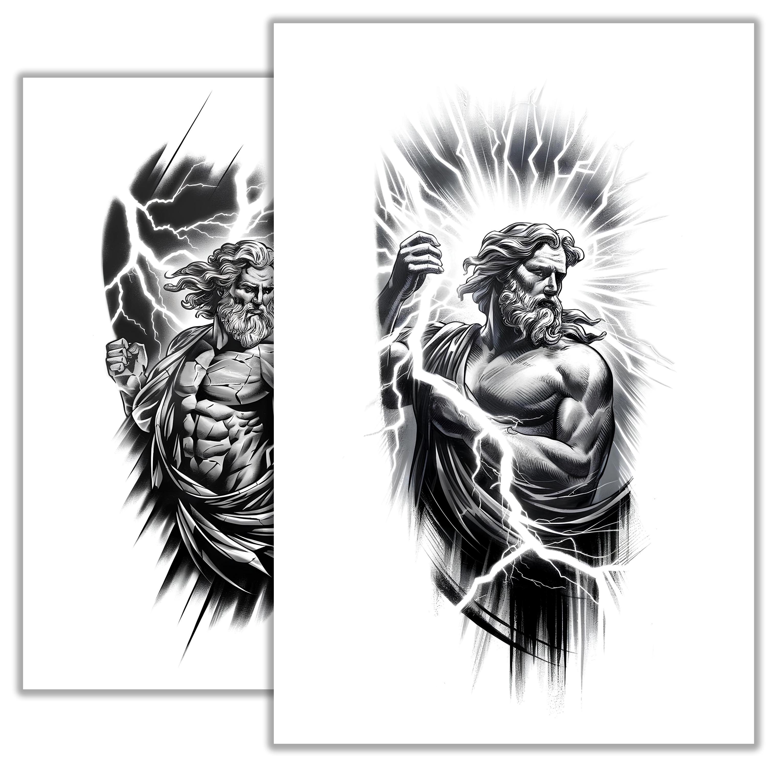 Zeus Tattoo Sketch – Powerful Greek God of Thunder Design, Lightning ...