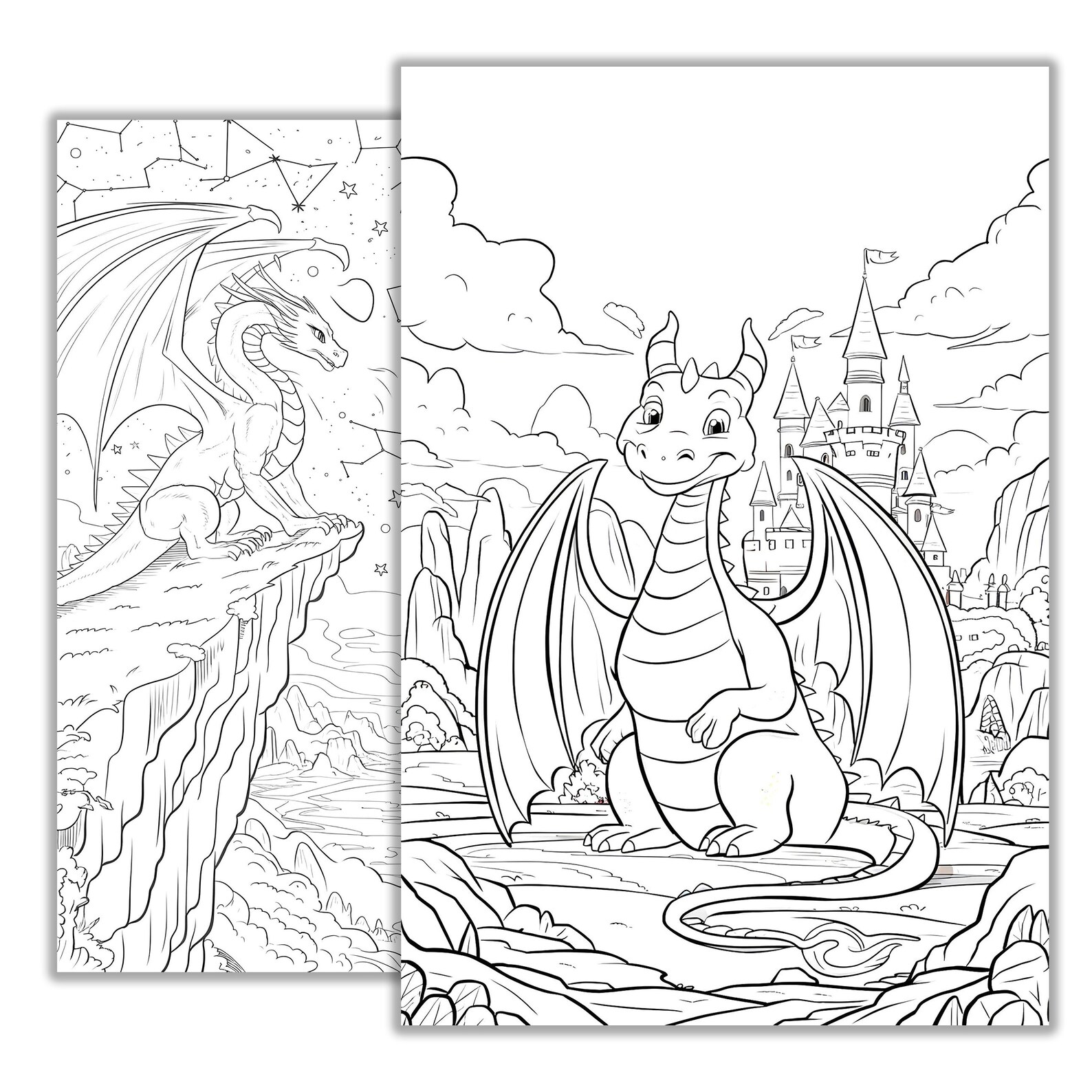 Dragon Coloring Page | Printable Fantasy Art for Kids & Adults - Etsy