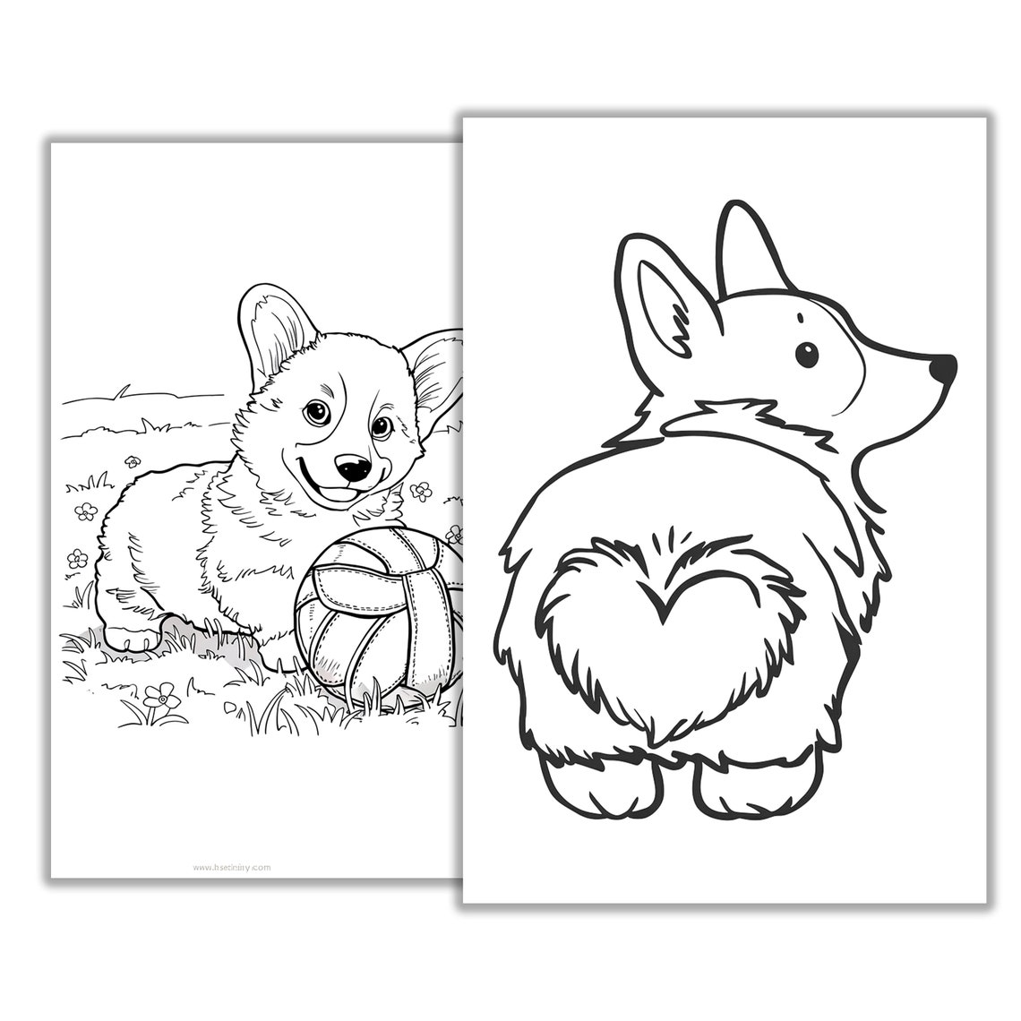 Corgi Coloring Pages Printable Dog Art for Stress Relief & Fun - Etsy