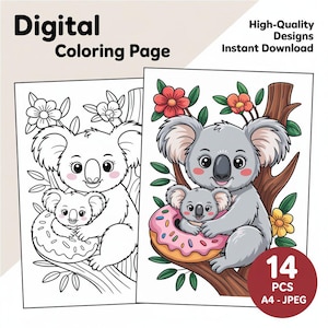 Cute Koala Coloring Page – Printable Adorable Koala Art for Kids and ...