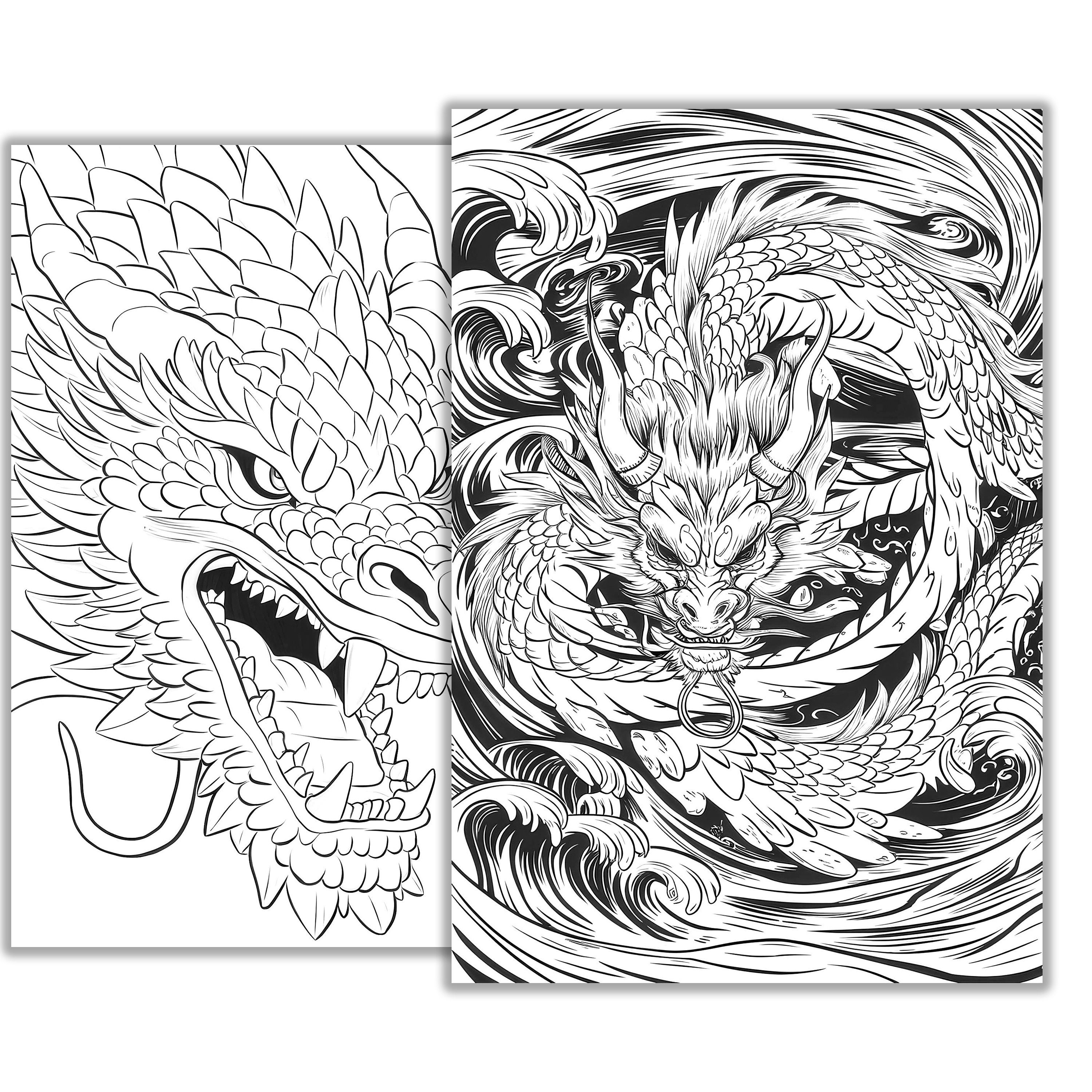 Dragon Coloring Page | Printable Fantasy Art for Kids & Adults - Etsy