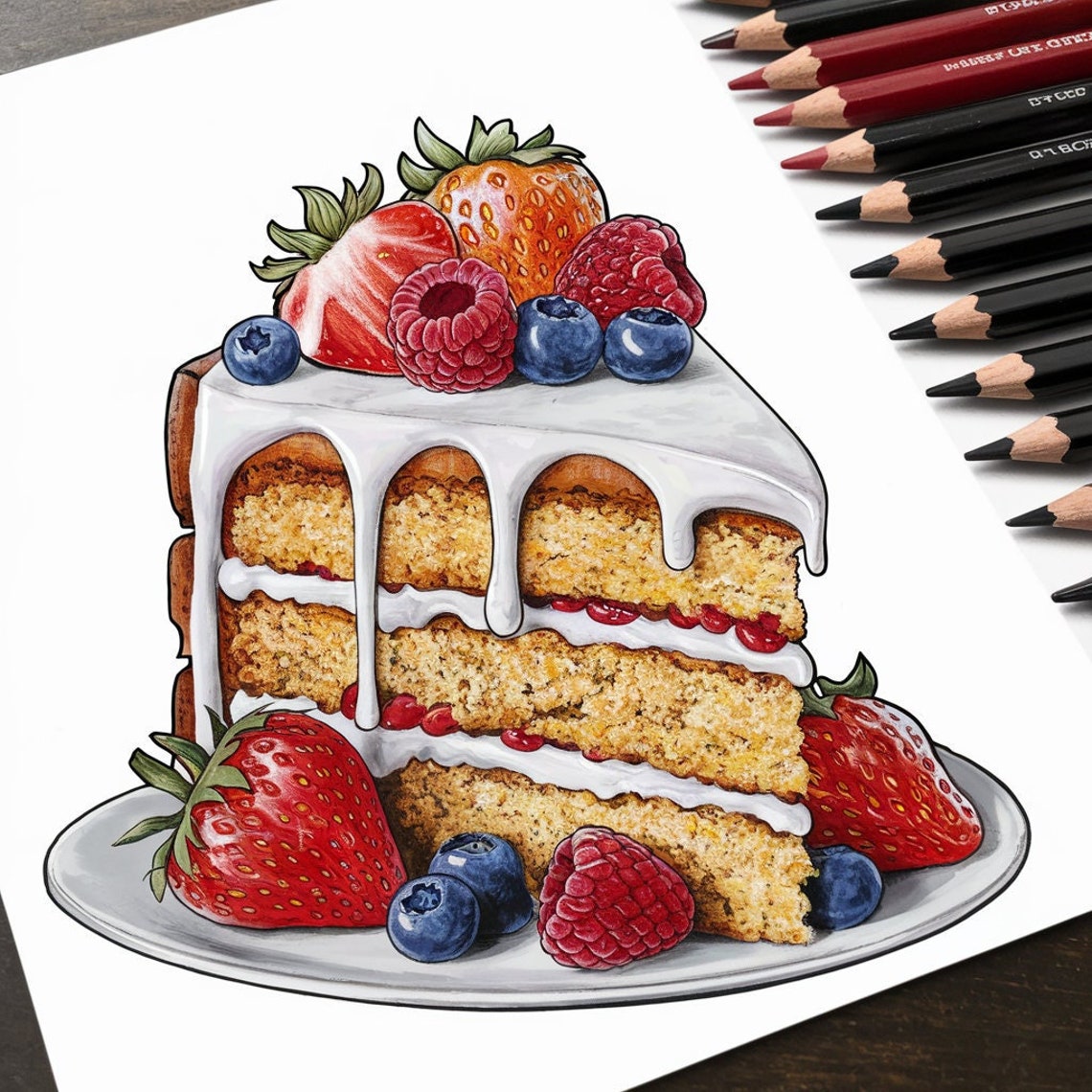 Cakes Coloring Page. Coloring Pages for Adults. Coloring Pages for ...
