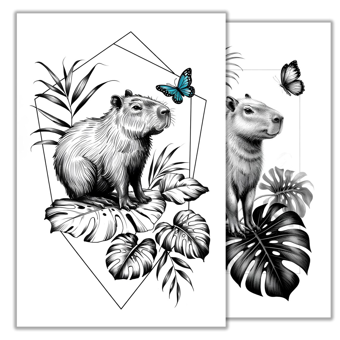 Capybara Tattoo Design #2 – Cute Animal Line Art Sketch, Blackwork or ...