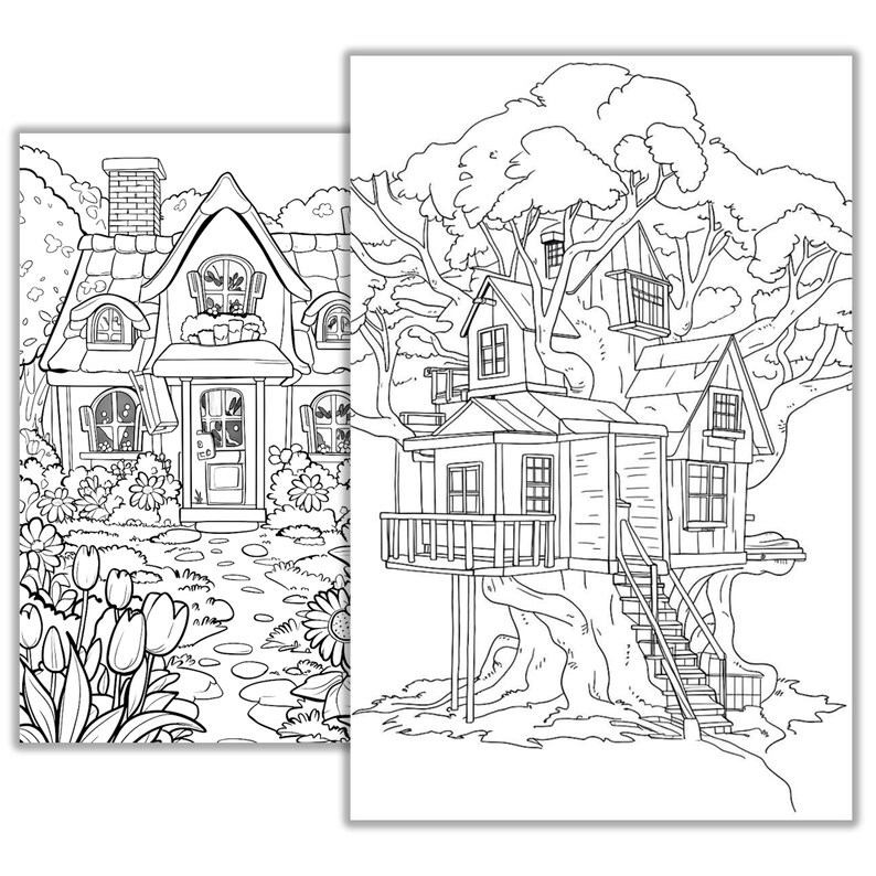 Cozy Cottage Coloring Book for Adults & Kids | Charming Homes, Cute ...